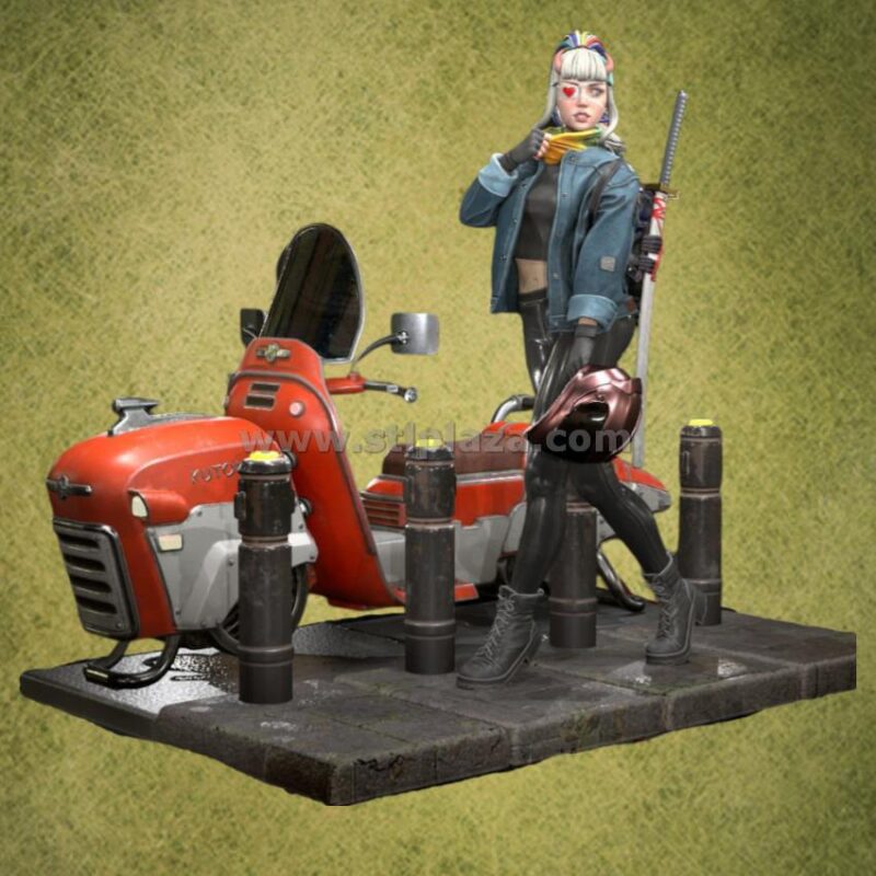 Cyberpunk Girl And Motorcycle STL File - Stlplaza.com